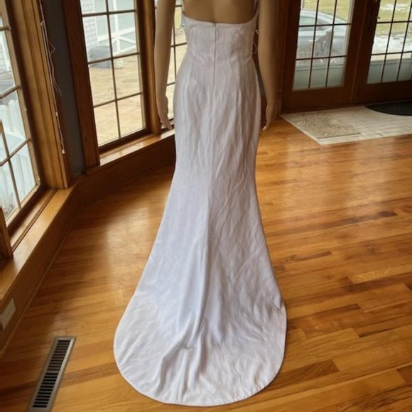 Landau | Dresses | Landa White Beads Strapless Satin Sweep Train ...